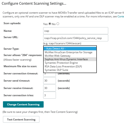 ICAP MOVEit Transfer: Using an ICAP scanner with MOVEit Transfer